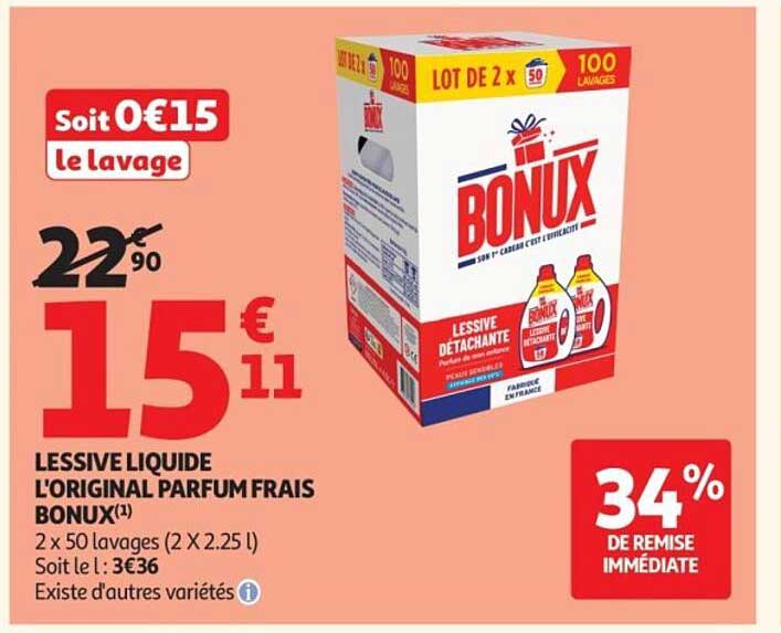 Promo Lessive Liquide L'original Parfum Frais Bonux(1) chez Auchan ...