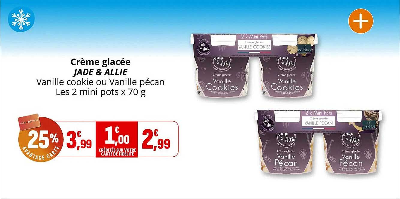 Promo Crème Glacée Jade & Allie Vanille Cookie Ou Vanille Pécan Les 2 ...
