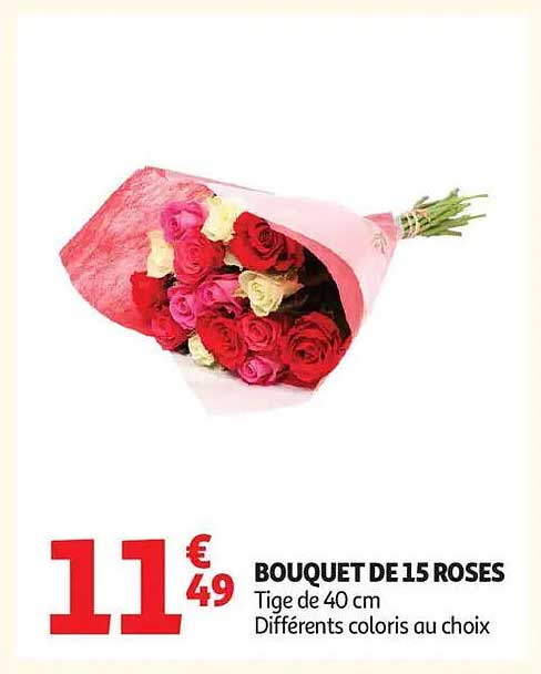 Promo Bouquet De 15 Roses chez Auchan Supermarché - 123Catalogue.fr