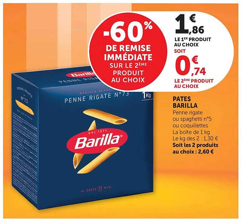 Promo Pates Barilla Penne Rigate Ou Spaghetti N°5 Ou Coquillettes chez ...