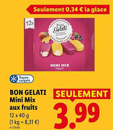 Promo Bon Gelati Mini Mix Aux Fruits chez Lidl - 123Catalogue.fr