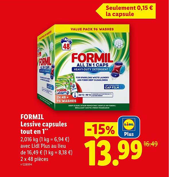 Promo Formil Lessive Capsules Tout En 1 chez Lidl - 123Catalogue.fr