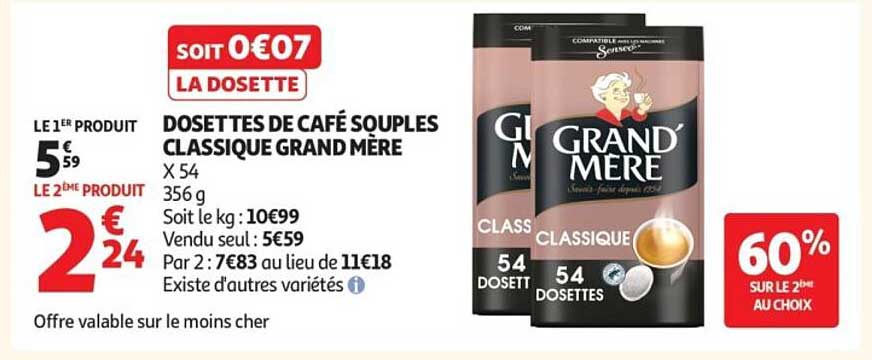 Promo Dosettes De Café Classique Grand'mère chez Intermarché ...