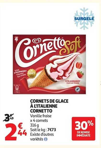 Promo Cornets De Glace À L'italienne Cornetto chez Auchan - 123Catalogue.fr