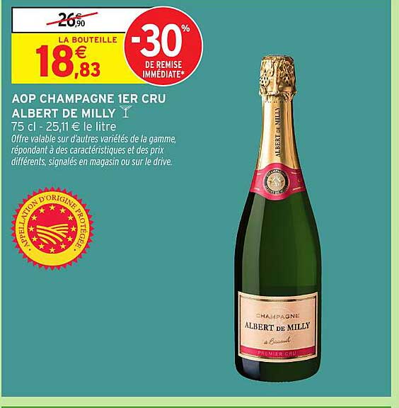 Promo Aop Champagne 1Er Cru Albert De Milly chez Intermarché Hyper ...