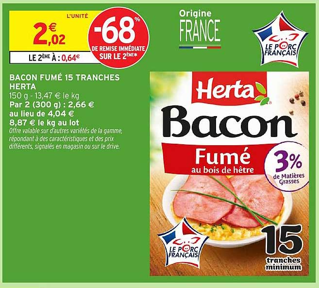 Promo Bacon Fumé 15 Tranches Herta chez Intermarché Hyper - 123Catalogue.fr