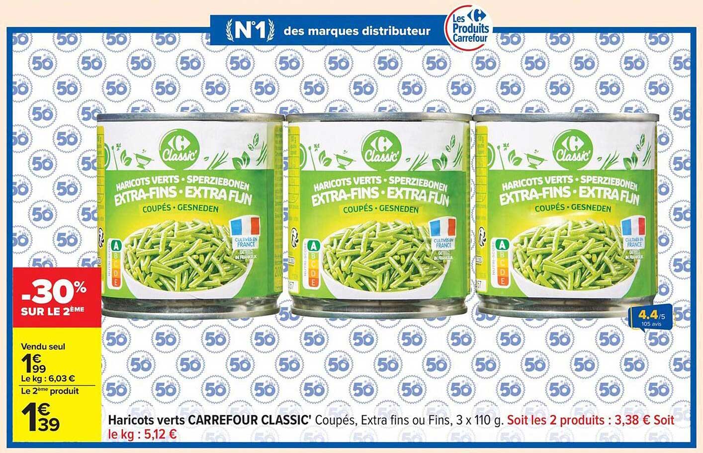 Promo Haricots Verts Carrefour Classic' Coupés, Extra Fins Ou Fins, 3 X ...