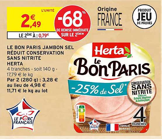Promo Le Bon Paris Jambon Sel Réduit Conservation Sans Nitrite chez ...