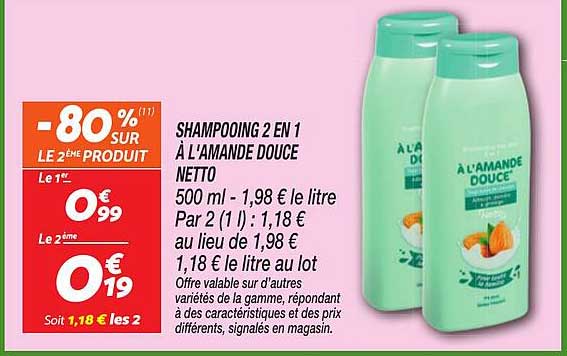 Promo Shampooing 2 En 1 À L'amande Douce Netto chez Netto - 123Catalogue.fr