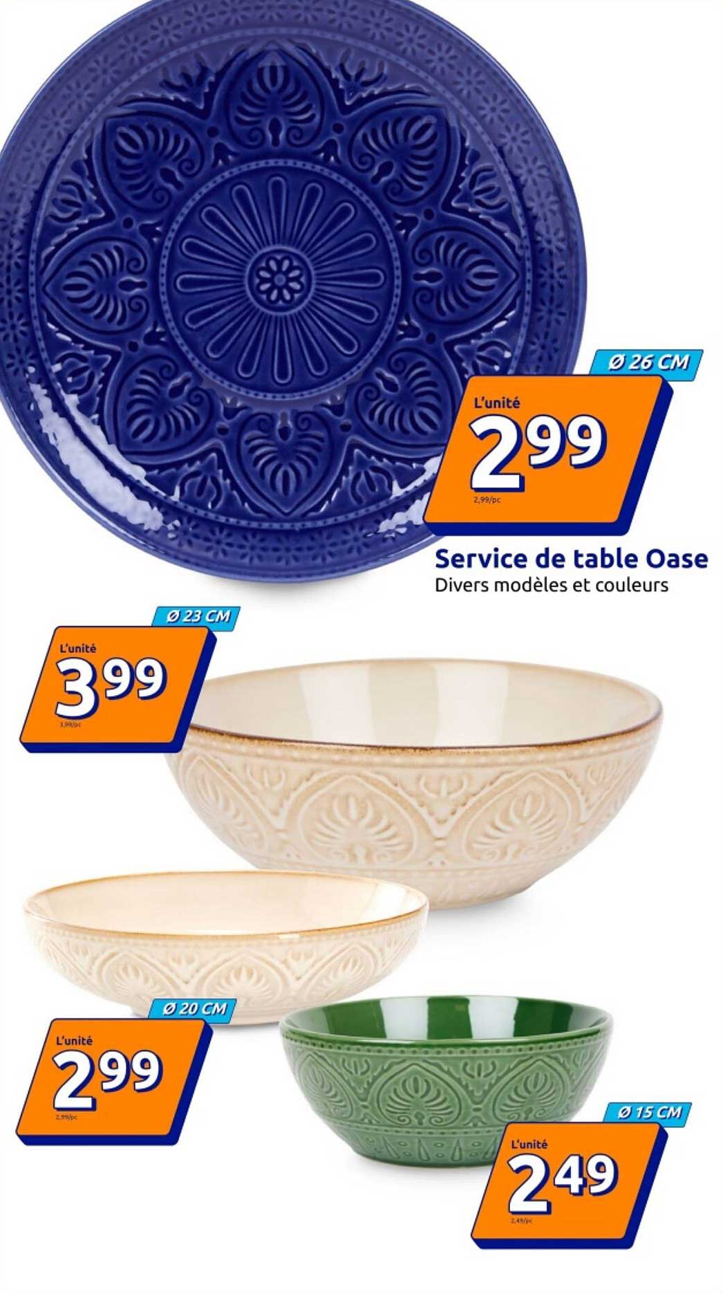 Promo Service De Table Oase Divers Modèles Et Couleurs chez Action ...