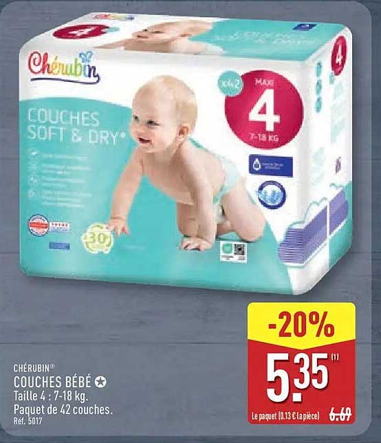 Promo Chérubin® Couches Bébé Taille 4 : 7-18 Kg. Paquet De 42 Couches ...