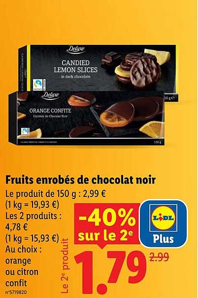 Promo Fruits Enrobés De Chocolat Noir chez Lidl - 123Catalogue.fr