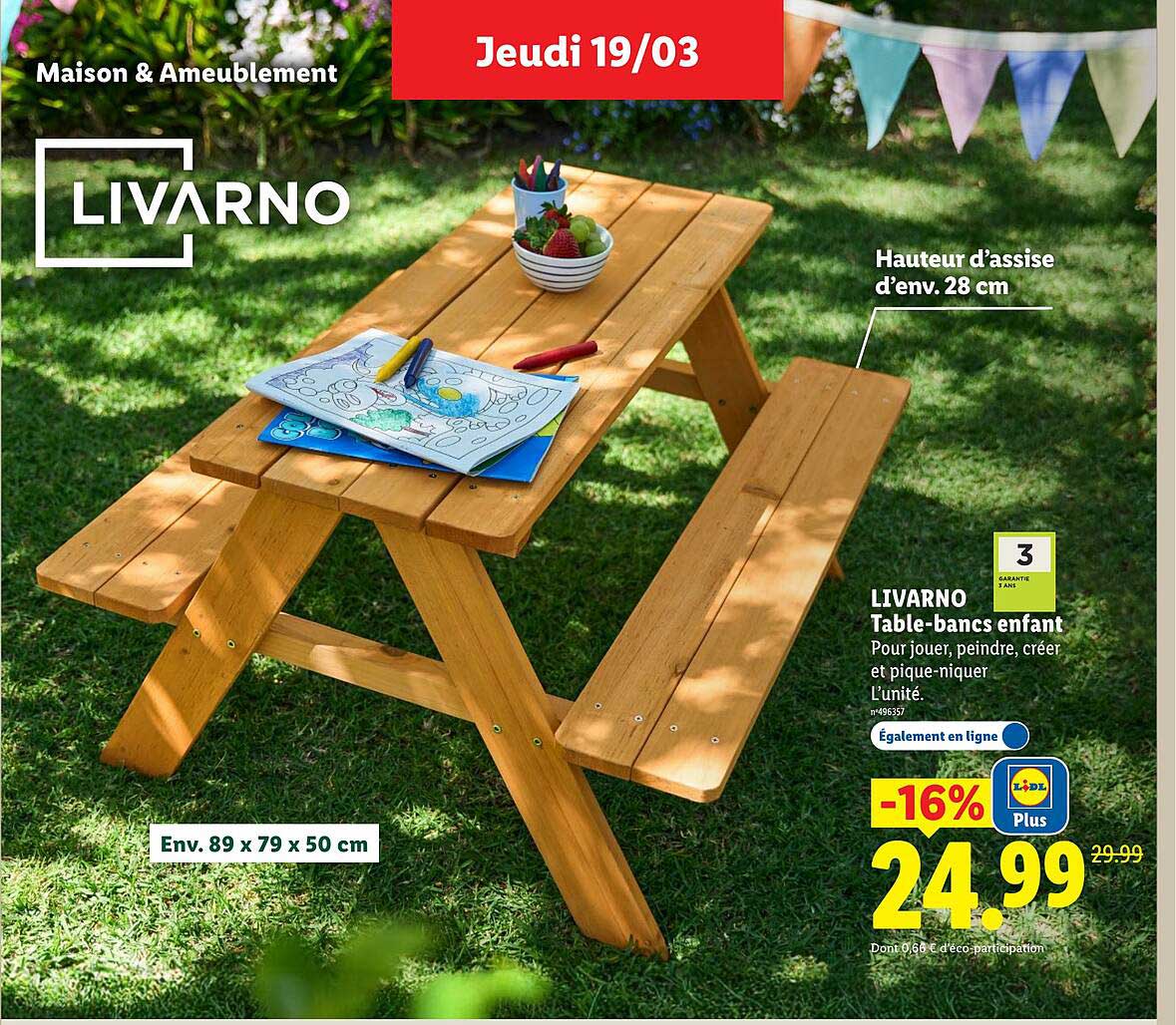 Promo Livarno Table-Bancs Enfant chez Lidl - 123Catalogue.fr