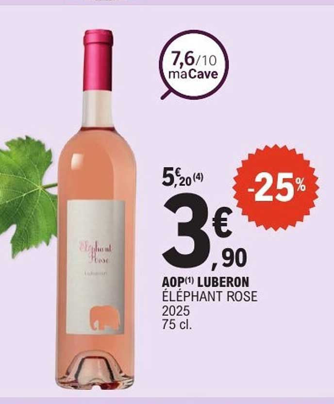 Promo Aop Luberon Éléphant Rose 2025 75 Cl. chez E.Leclerc ...