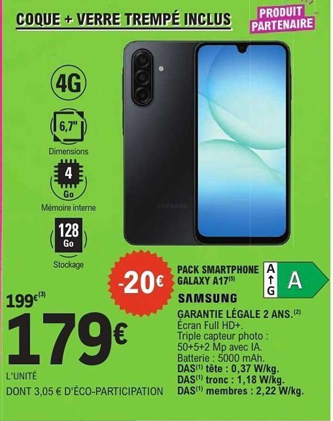 Promo Pack Smartphone Galaxy A17 Samsung chez E.Leclerc - 123Catalogue.fr