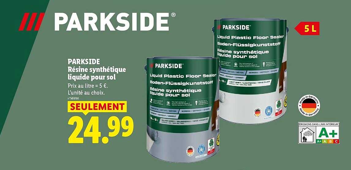 Promo Parkside Résine Synthétique Liquide Pour Sol chez Lidl ...