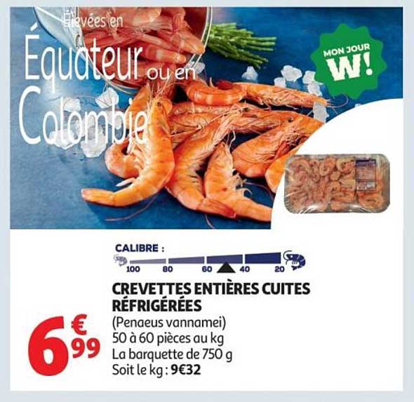 Promo Crevettes Décortiquées Cuites Réfrigérées (Penaeus Vannamei) chez ...