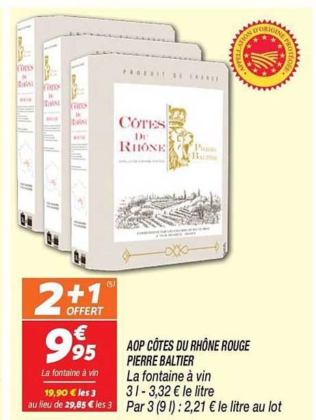 Promo Aop Côtes Du Rhône Rouge Pierre Baltier La Fontaine À Vin 3 L - 3 ...