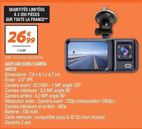 Promo Dash Cam Double Caméra Vortex chez Netto - 123Catalogue.fr
