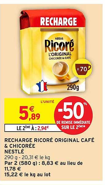 Promo Recharge Ricoré Original Café & Chicorée Nestlé chez Intermarché ...