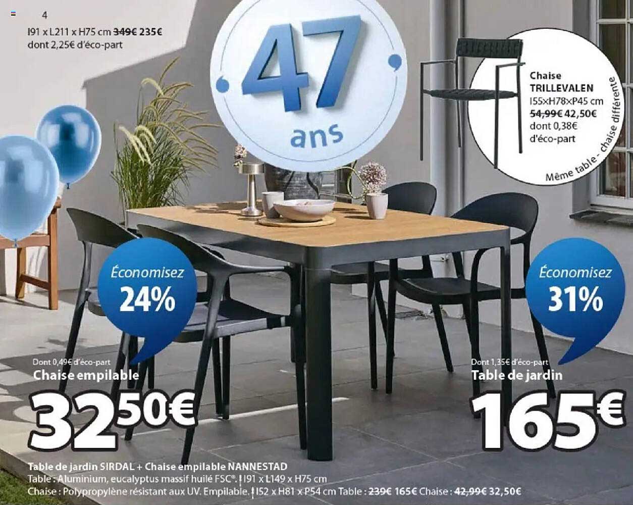 Promo Table De Jardin Sirdal + Chaise Empilable Nannestad chez JYSK ...
