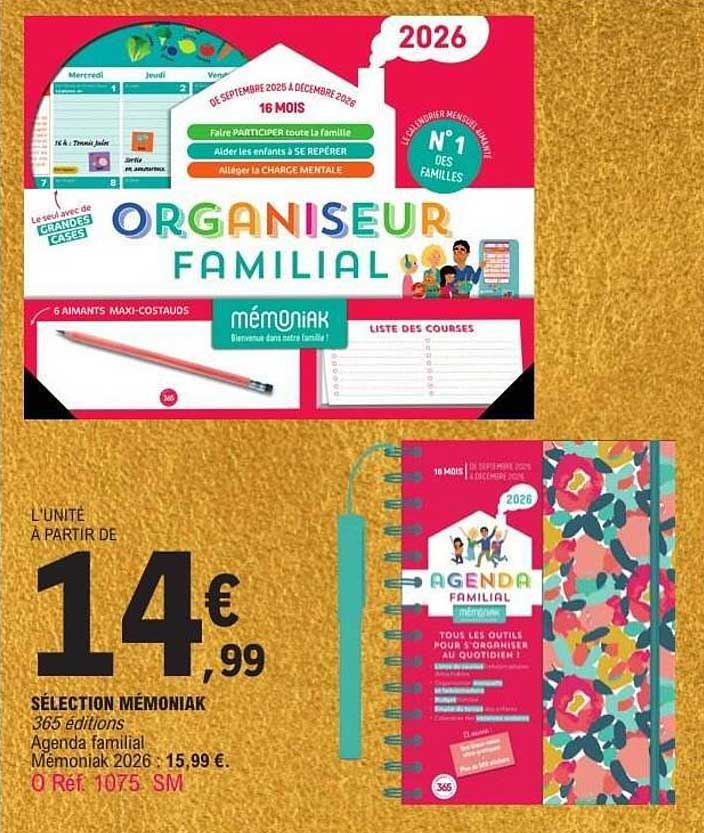 Promo Agenda Familial Mémoniak 2026 chez E.Leclerc - 123Catalogue.fr