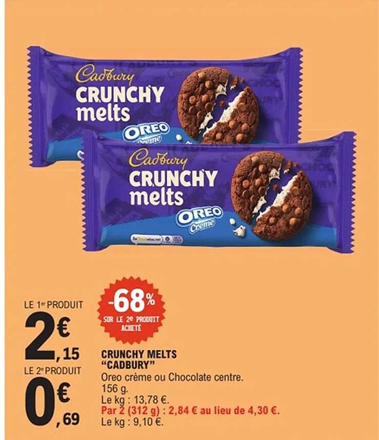 Promo Crunchy Melts "Cadbury" chez E.Leclerc - 123Catalogue.fr