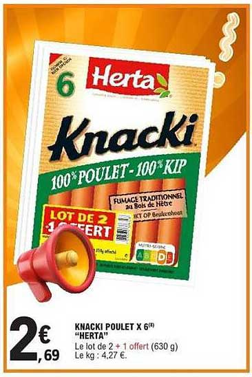 Promo Knacki Poulet X 6" "Herta" chez E.Leclerc - 123Catalogue.fr