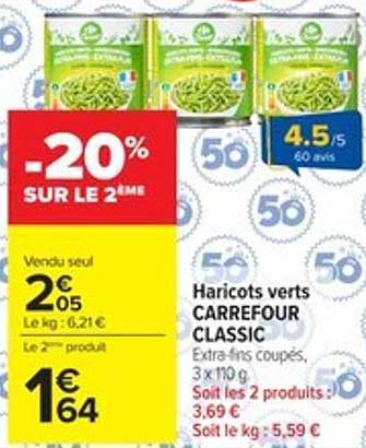 Promo Haricots Verts Carrefour Classic chez Carrefour - 123Catalogue.fr