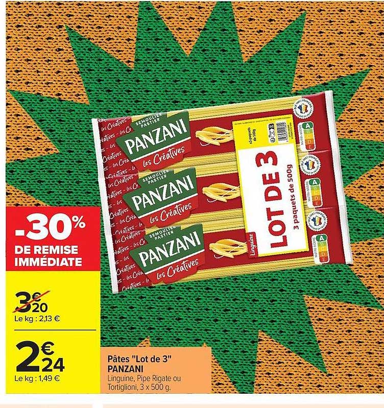 Promo Pates Les Creatives Panzani Linguine Ou Pipe Rigate Ou ...