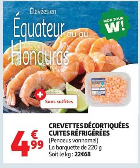 Promo Crevettes Décortiquées Cuites Réfrigérées (Penaeus Vannamei) chez ...
