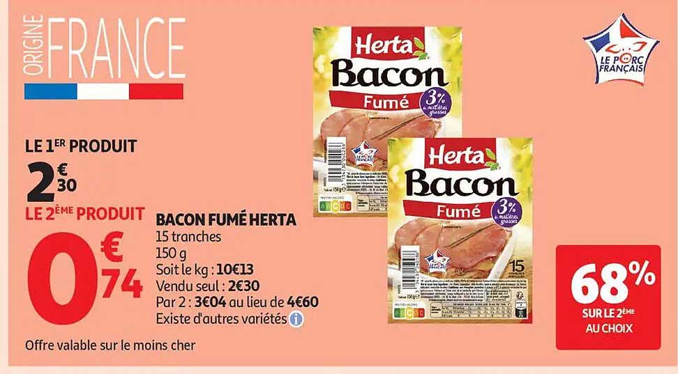 Promo Bacon Fumé Herta chez Auchan - 123Catalogue.fr