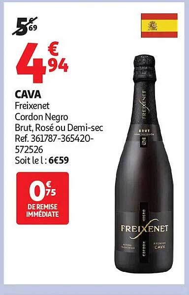 Promo Cava Freixenet Cordon Negro Brut, Rosé Ou Demi-Sec chez Auchan ...