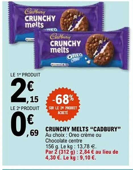 Promo Crunchy Melts "Cadbury" chez E.Leclerc - 123Catalogue.fr