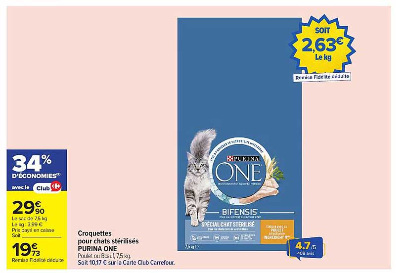 Promo Croquettes Pour Chats Stérilisés Purina One chez Carrefour ...