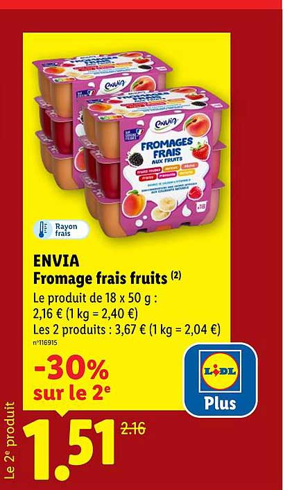 Promo Envia Fromage Frais Fruits chez Lidl - 123Catalogue.fr
