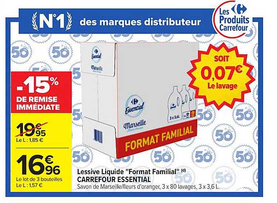Promo Lessive Liquide "Format Familial" Carrefour Essential chez ...