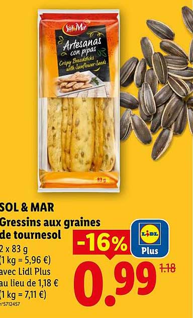 Promo Sol & Mar Grissins Aux Graines De Tournesol chez Lidl ...