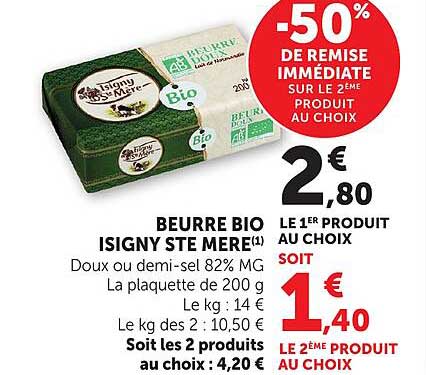 Promo Beurre Bio Isigny Ste Mere chez Bi1 - 123Catalogue.fr