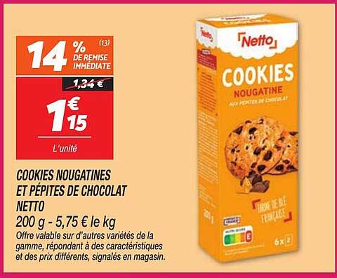 Promo Cookies Nougatines Et Pépites De Chocolat Netto chez Netto ...