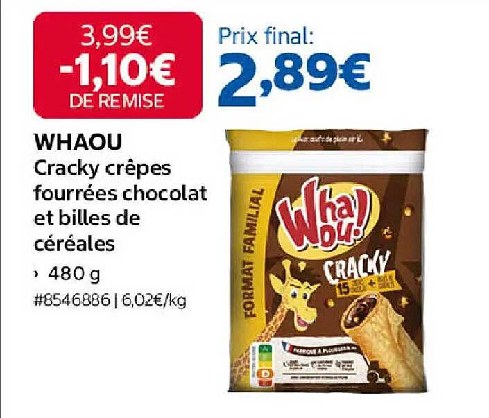 Promo Whaou Cracky Crêpes Fourrées Chocolat Et Billes De Céréales chez ...