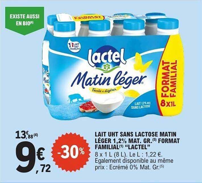 Promo Lait U.h.t. Bio "Format Familial" Lactel chez Carrefour ...