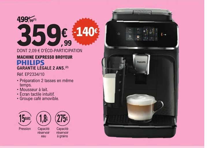 Promo Machine Expresso Broyeur Philips chez E.Leclerc - 123Catalogue.fr