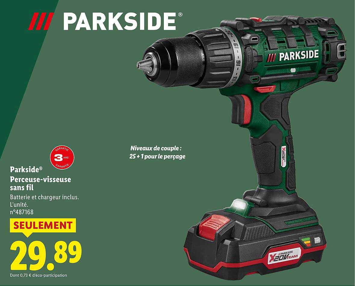 Promo Perceuse-Visseuse Sans Fil Parkside chez Lidl - 123Catalogue.fr