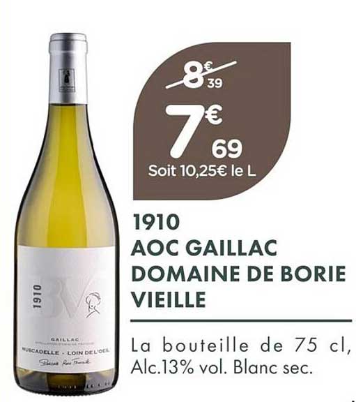 Promo 1910 Aoc Gaillac Domaine De Borie Vieille chez Point Vert ...