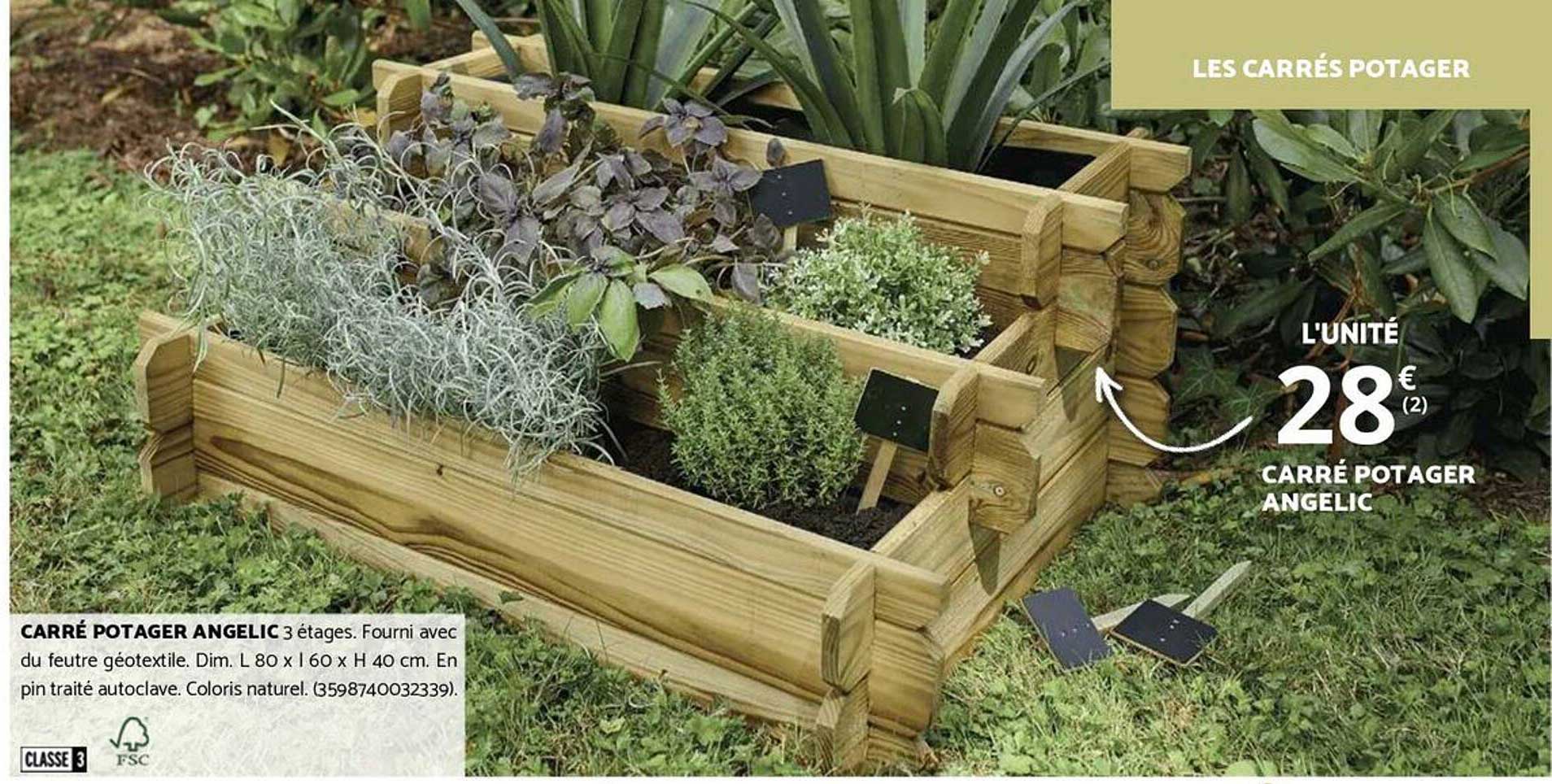 Promo Carré Potager Avec Serre Avec Plexiglas. Dim. L 100 X L 60 X H 25 ...