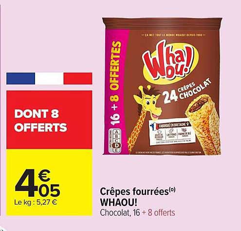 Promo Crêpes Fourrées(0) Whaou! Chocolat, 16 + 8 Offerts chez Carrefour ...