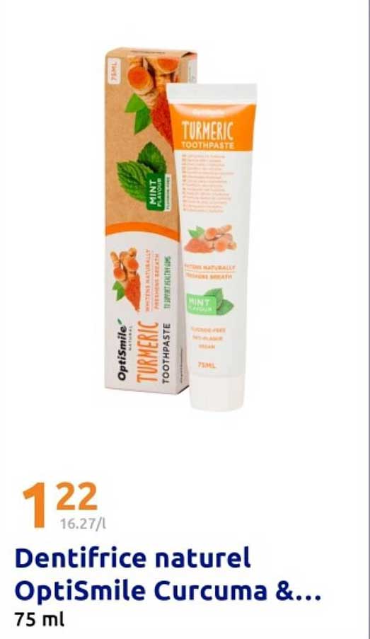 Promo Dentifrice Naturel Optismile Curcuma &... chez Action ...