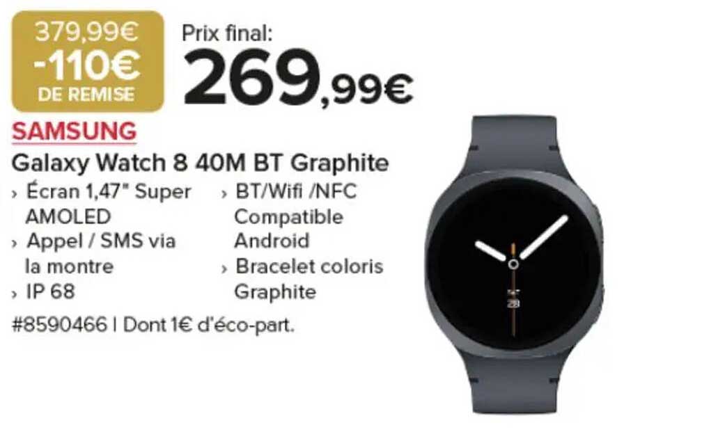 Promo Samsung Galaxy Watch 8 40M Bt Graphite chez Costco - 123Catalogue.fr