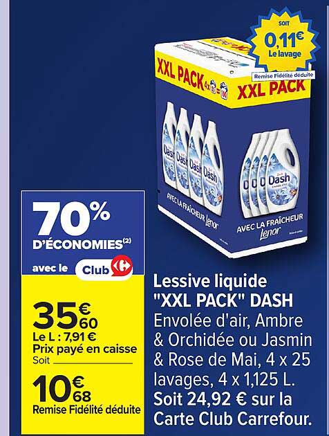 Promo Lessive Liquide "Xxl Pack" Dash chez Carrefour - 123Catalogue.fr